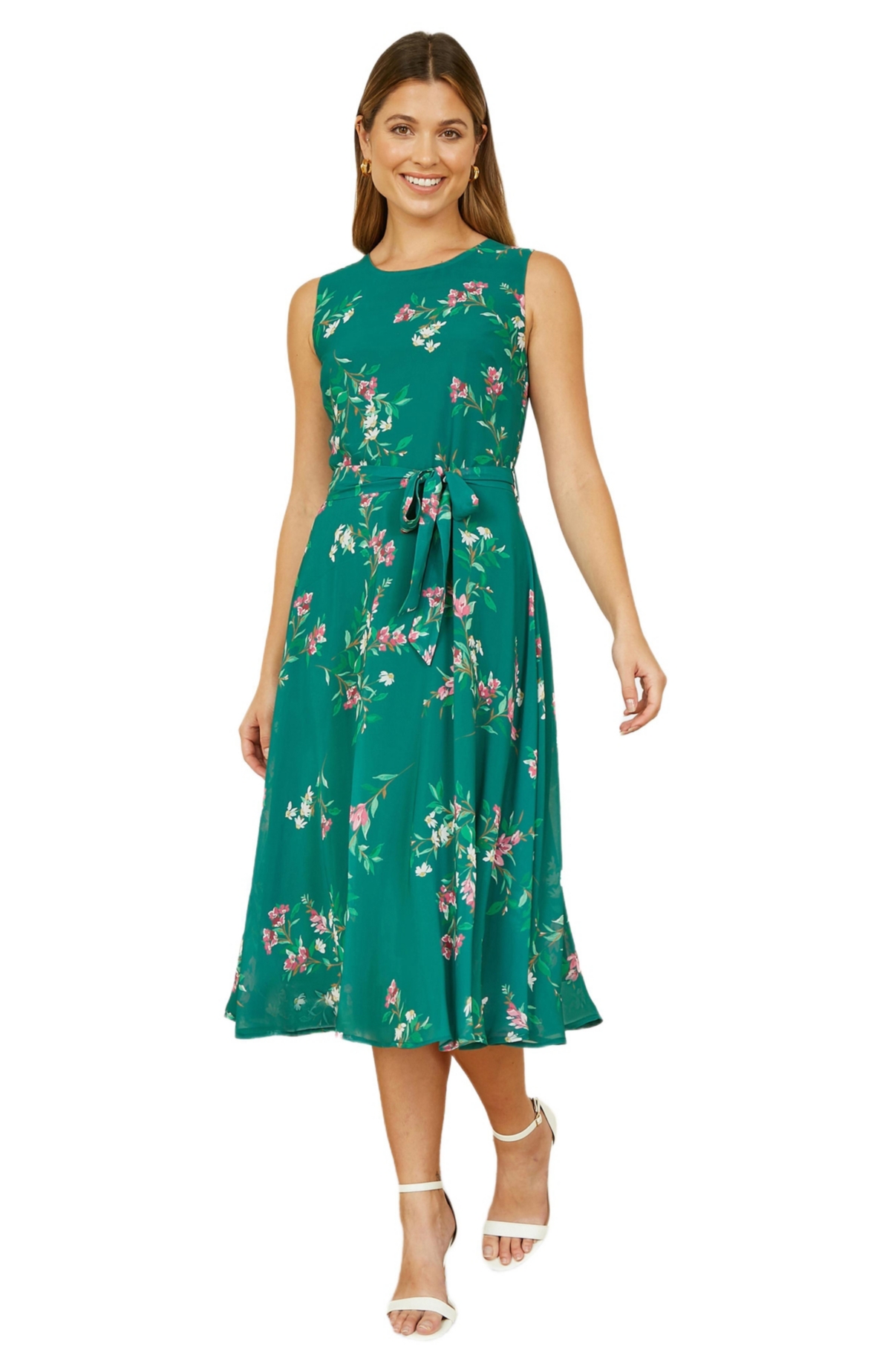 Click here for Yumi Womens Floral Print Midi Skater Dress - Green prices