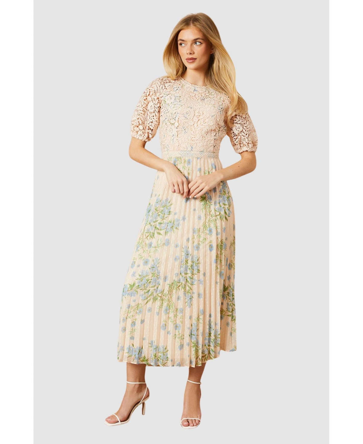 Click here for Oasis Womens Floral Lace Bodice Pleated Midi Dress... prices