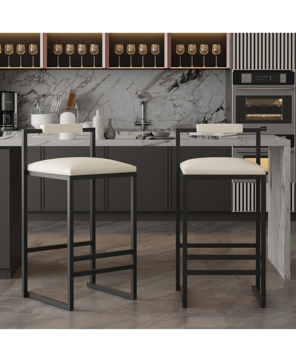 Click here for Flynama Faux Leather Bar Stools Set of 2 with Mode... prices