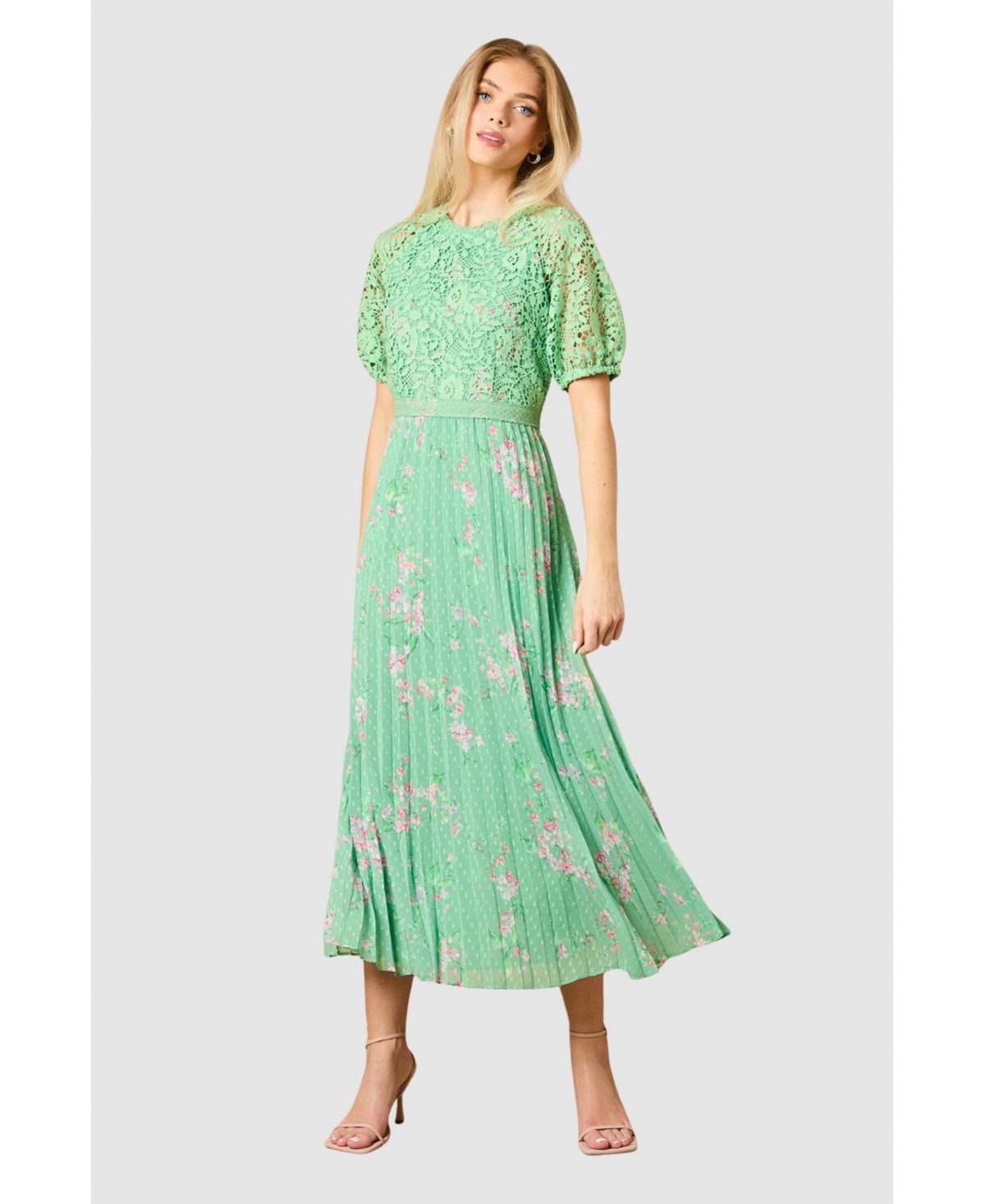 Click here for Oasis Womens Floral Lace Bodice Pleated Midi Dress... prices