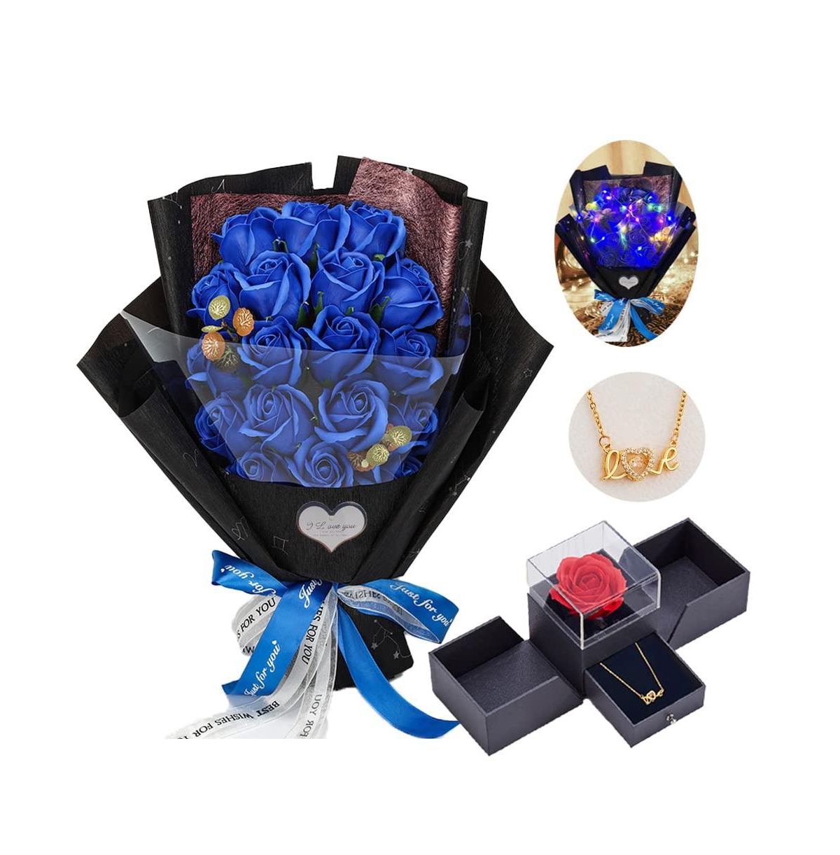 Click here for Gnuadz Preserved Rose Bouquet Necklace Gift - Blue... prices