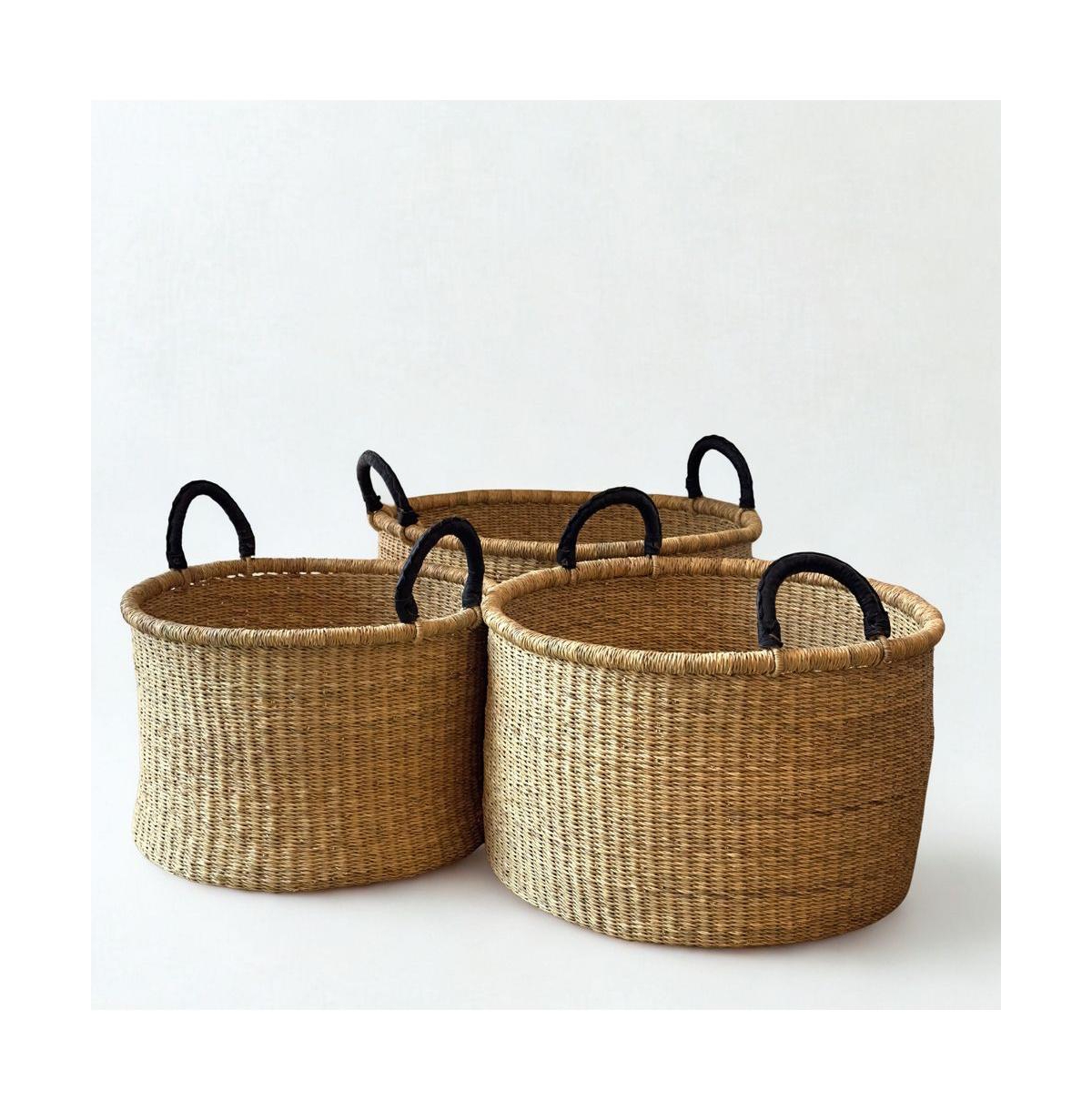 Click here for Mbare  Handwoven Hamper with Leather Handles - Nat... prices