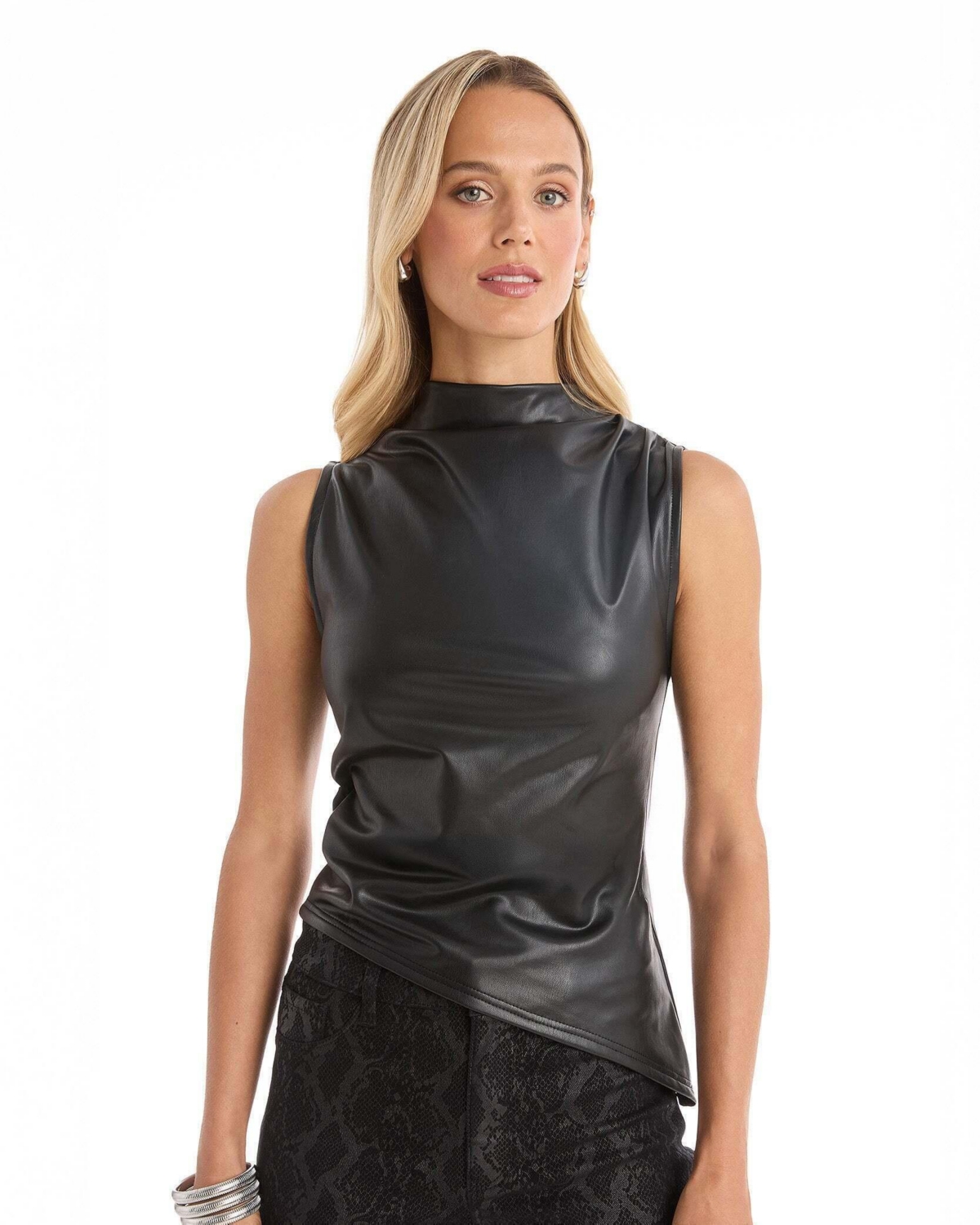 Click here for The Noli Shop Womens Zaina Leather Top - Black prices
