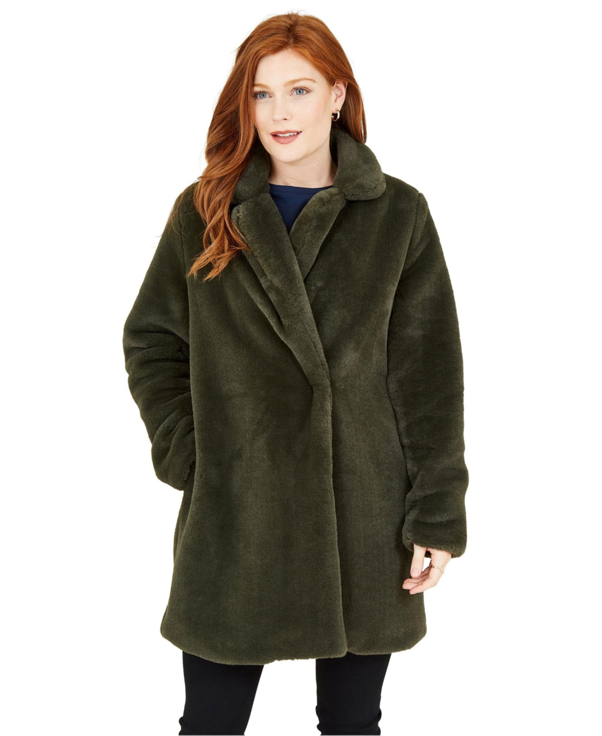 Click here for Yumi Womens Faux Fur Coat - Dark Green prices