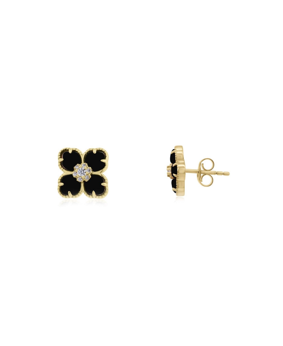 Click here for The Lovery Onyx Cz Flower Stud Earrings 14K Gold-P... prices