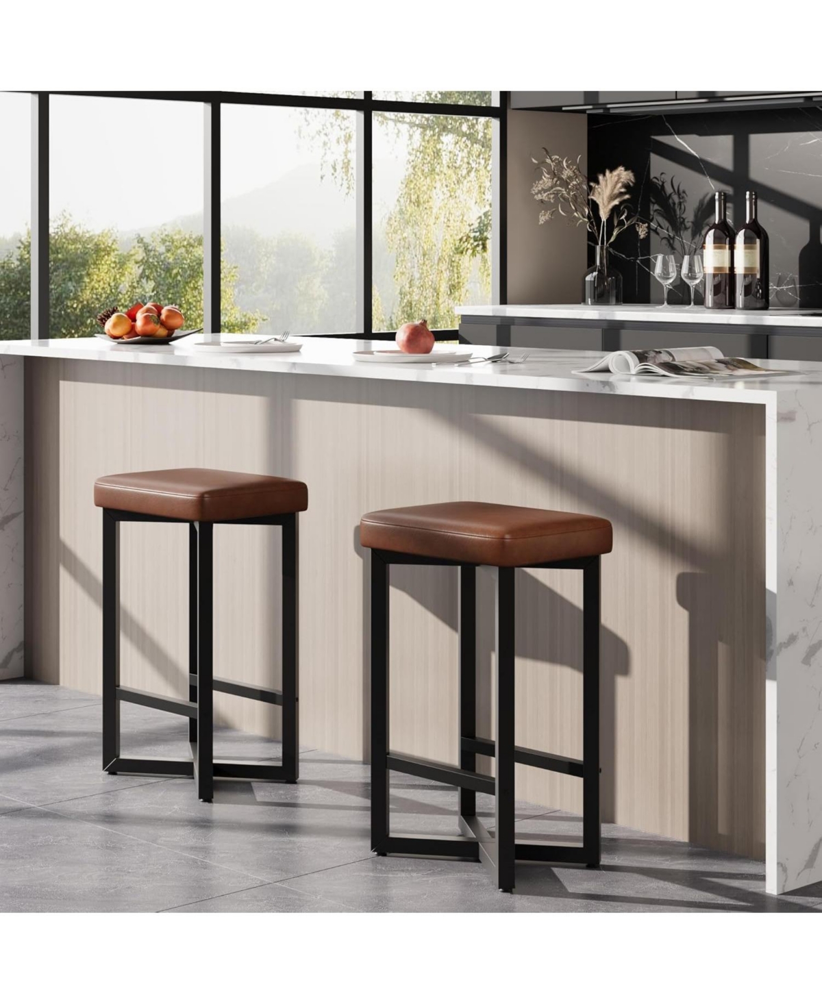 Click here for homfan 2 Pack Leather Counter Height Stools  Backl... prices