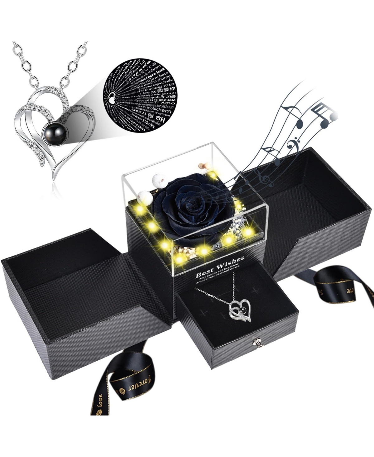Click here for Gnuadz Preserved Rose Necklace Music Box Gift - Bl... prices