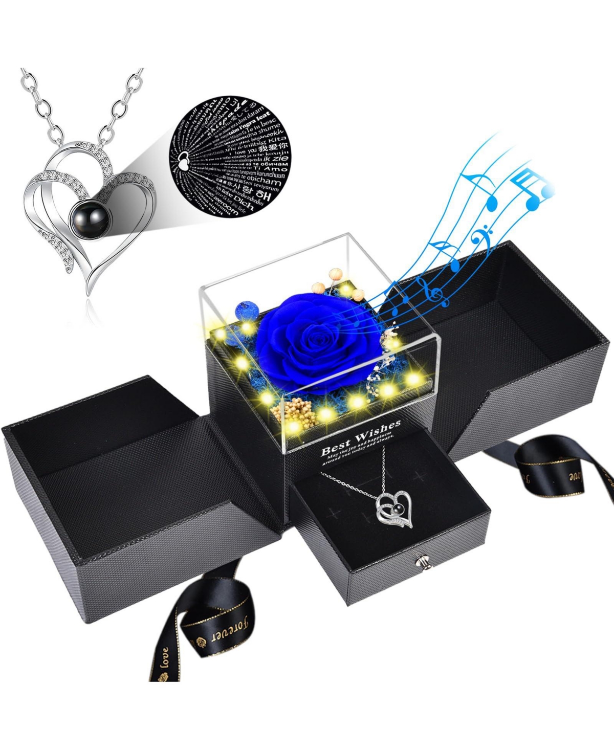 Click here for Gnuadz Preserved Rose Necklace Music Box Gift - Bl... prices
