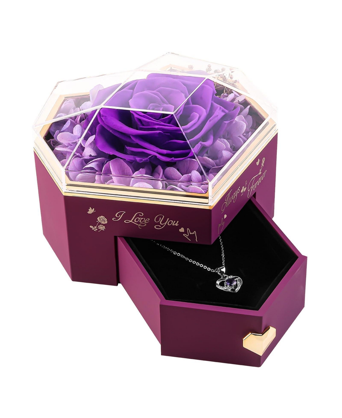 Click here for Gnuadz Preserved Rose Box Necklace Gift Her - Purp... prices
