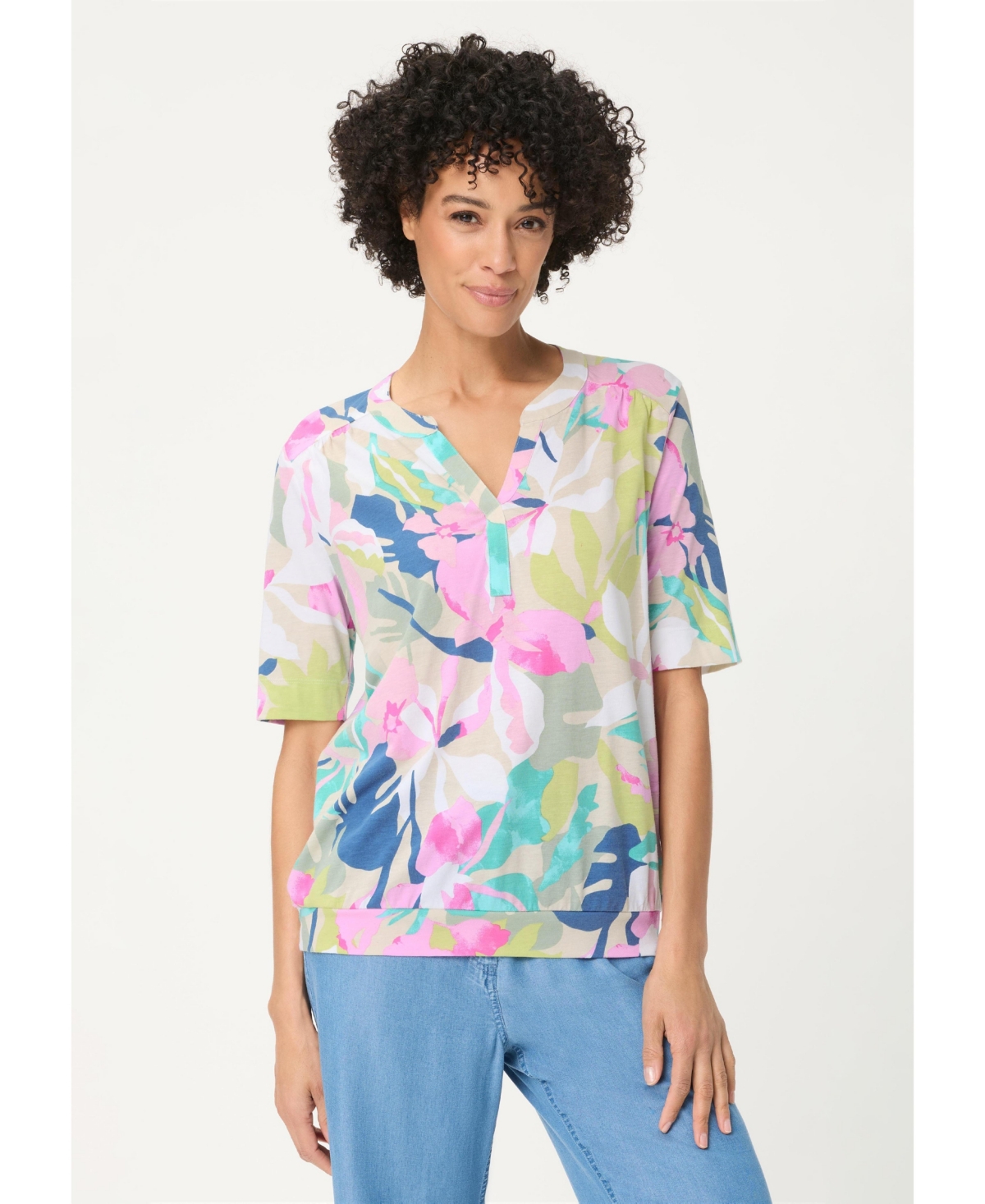 Click here for Olsen Womens Floral T-Shirt - Pool blue prices