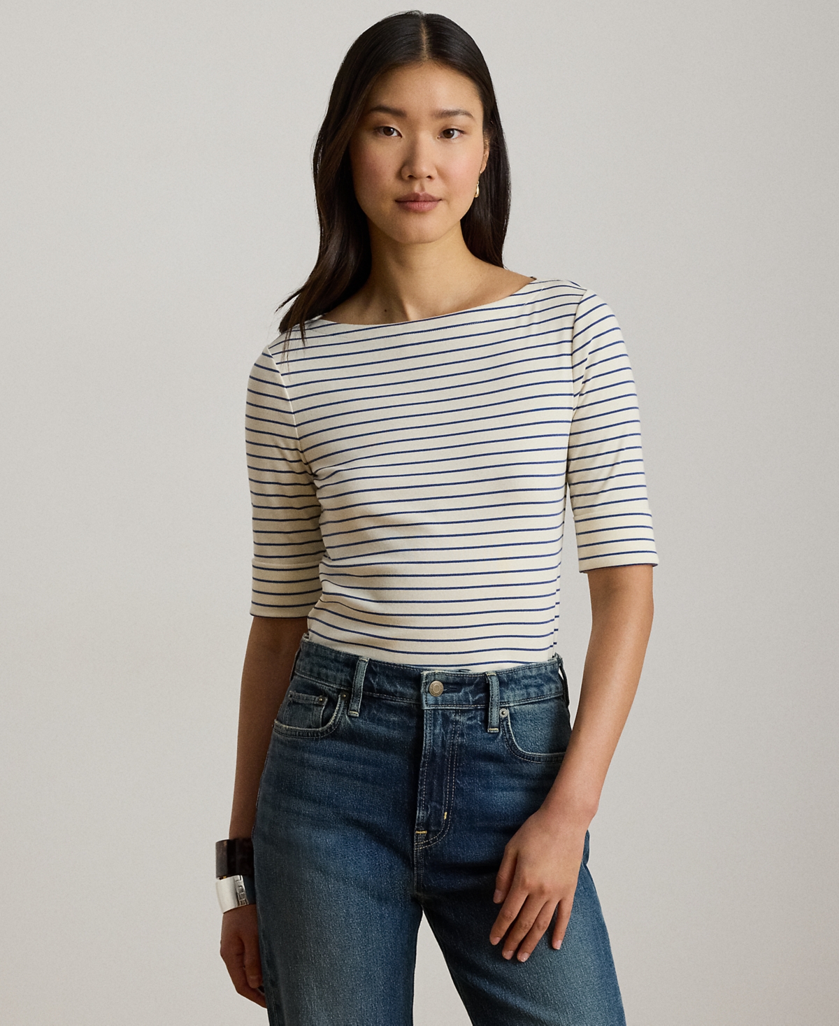 Click here for Lauren Ralph Lauren Petite Striped Boat Neck T-Shi... prices