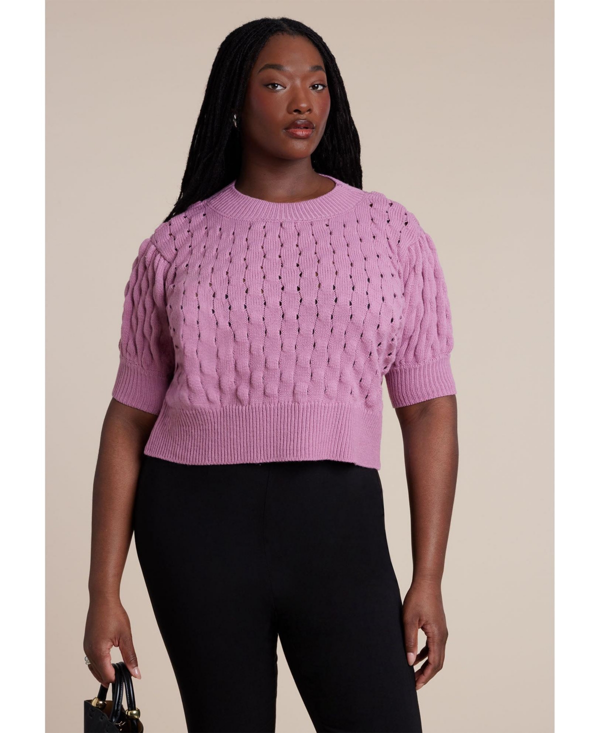 Click here for Eloquii Womens Bubble Stitch Sweater - Mauve orchi... prices