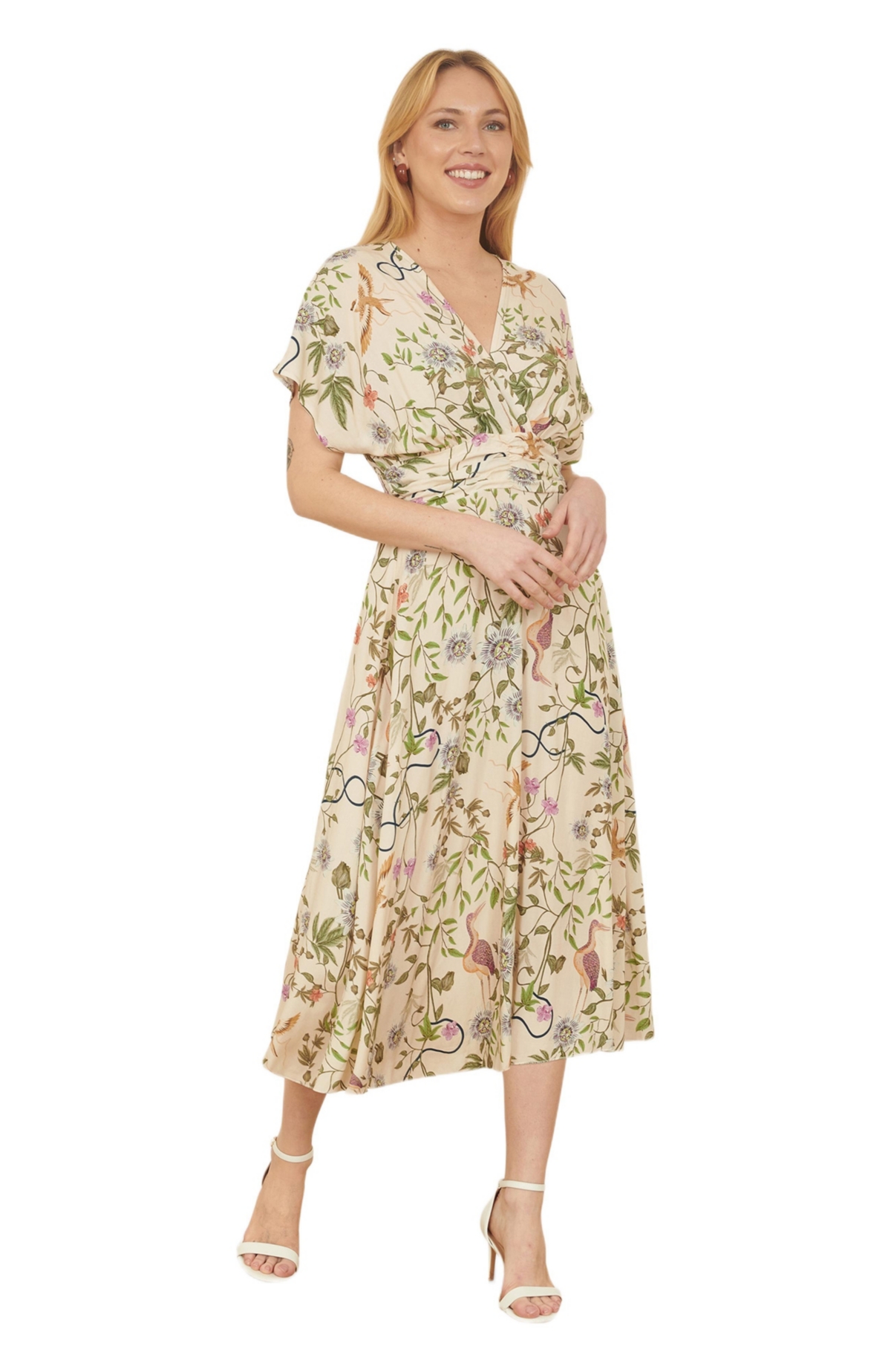Click here for Yumi Womens Ruched Waist Kimono Midi Dress - White prices