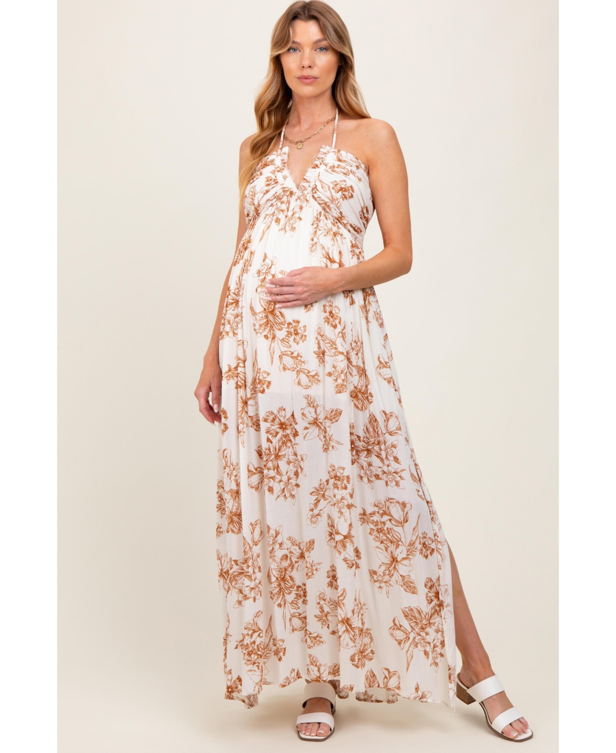 Click here for Pinkblush Maternity Light Blue Floral Tie-Back Hal... prices