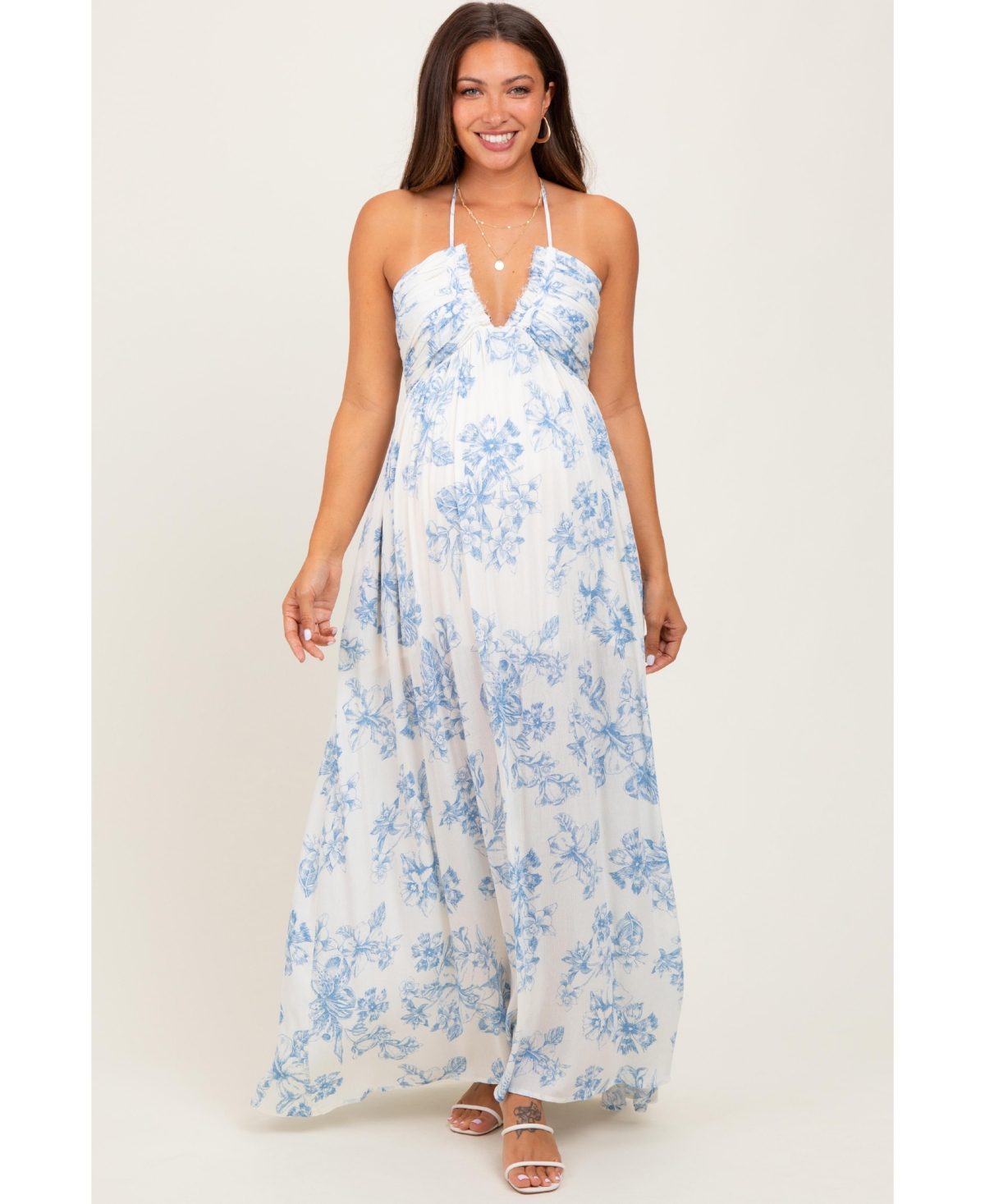 Click here for Pinkblush Maternity Light Blue Floral Tie-Back Hal... prices