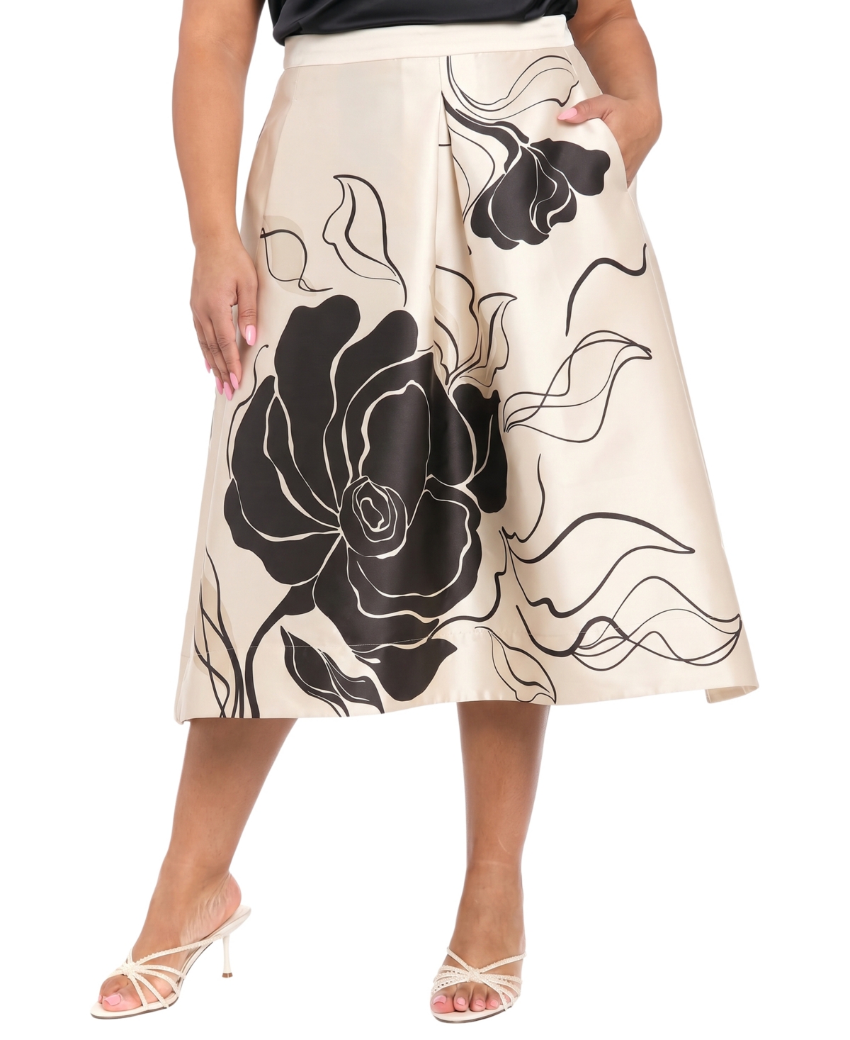 Click here for Muse Plus Size Printed High-Low Pleated Skirt - Ch... prices