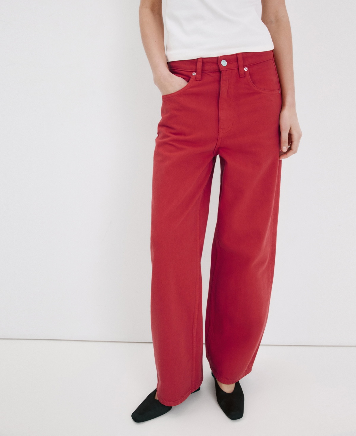 Click here for Mango Womens Mid-Rise Balloon Jeans - Red prices