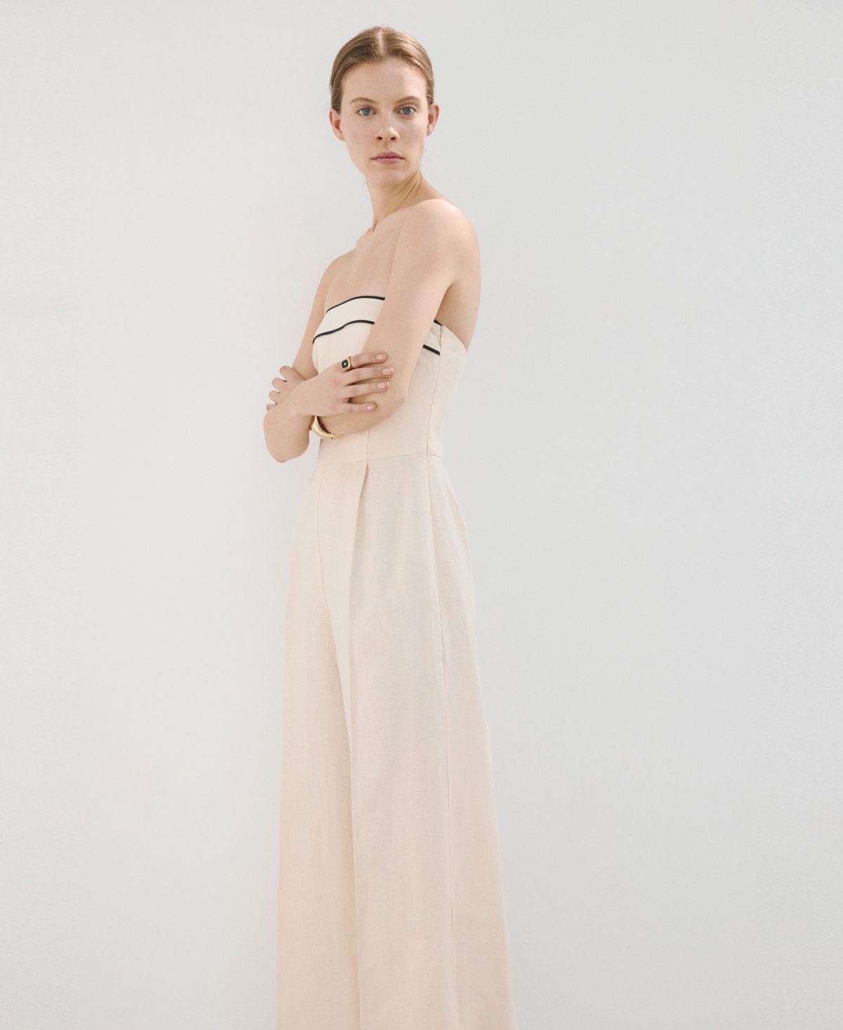 Click here for Mango Womens Strapless Linen Jumpsuit - Ecru prices