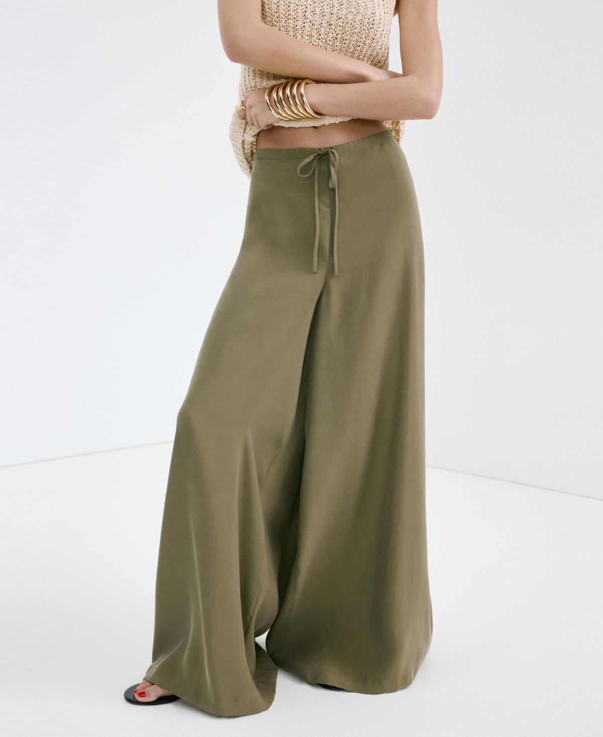 Click here for Mango Womens High-Rise Wide Leg Pants - Khaki prices