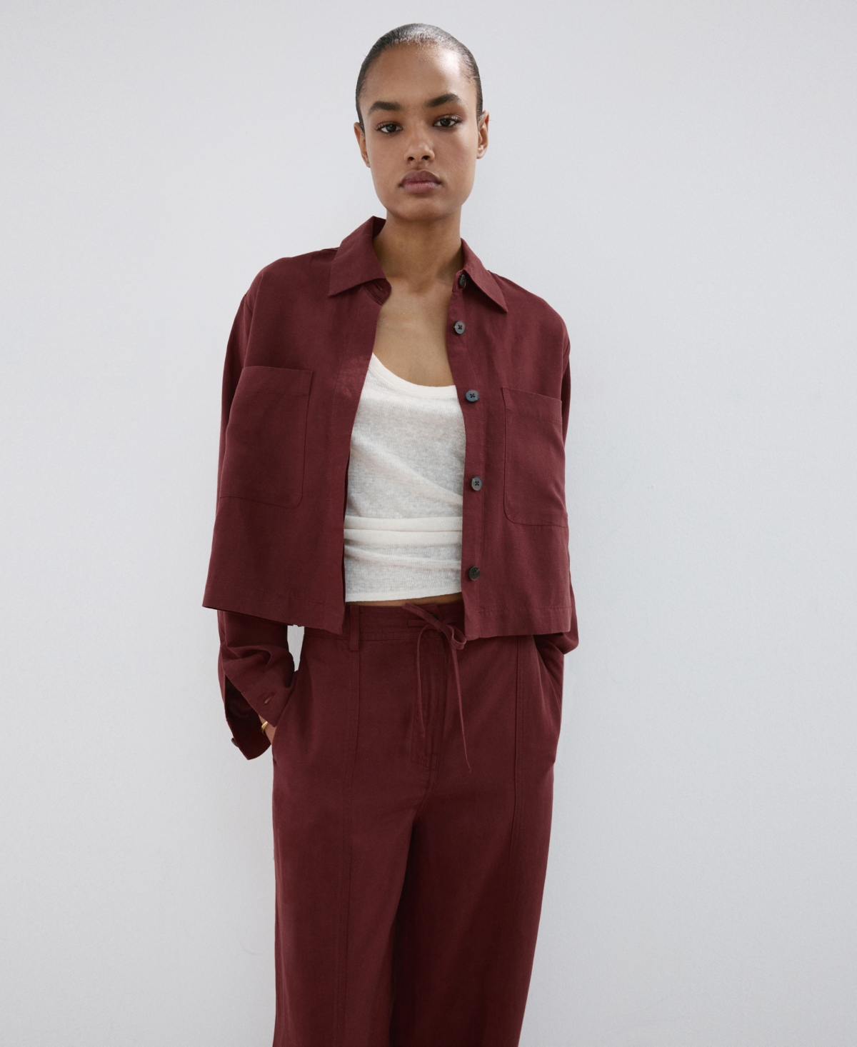 Click here for Mango Womens Straight-Fit Lyocell Pants - Burnt Or... prices