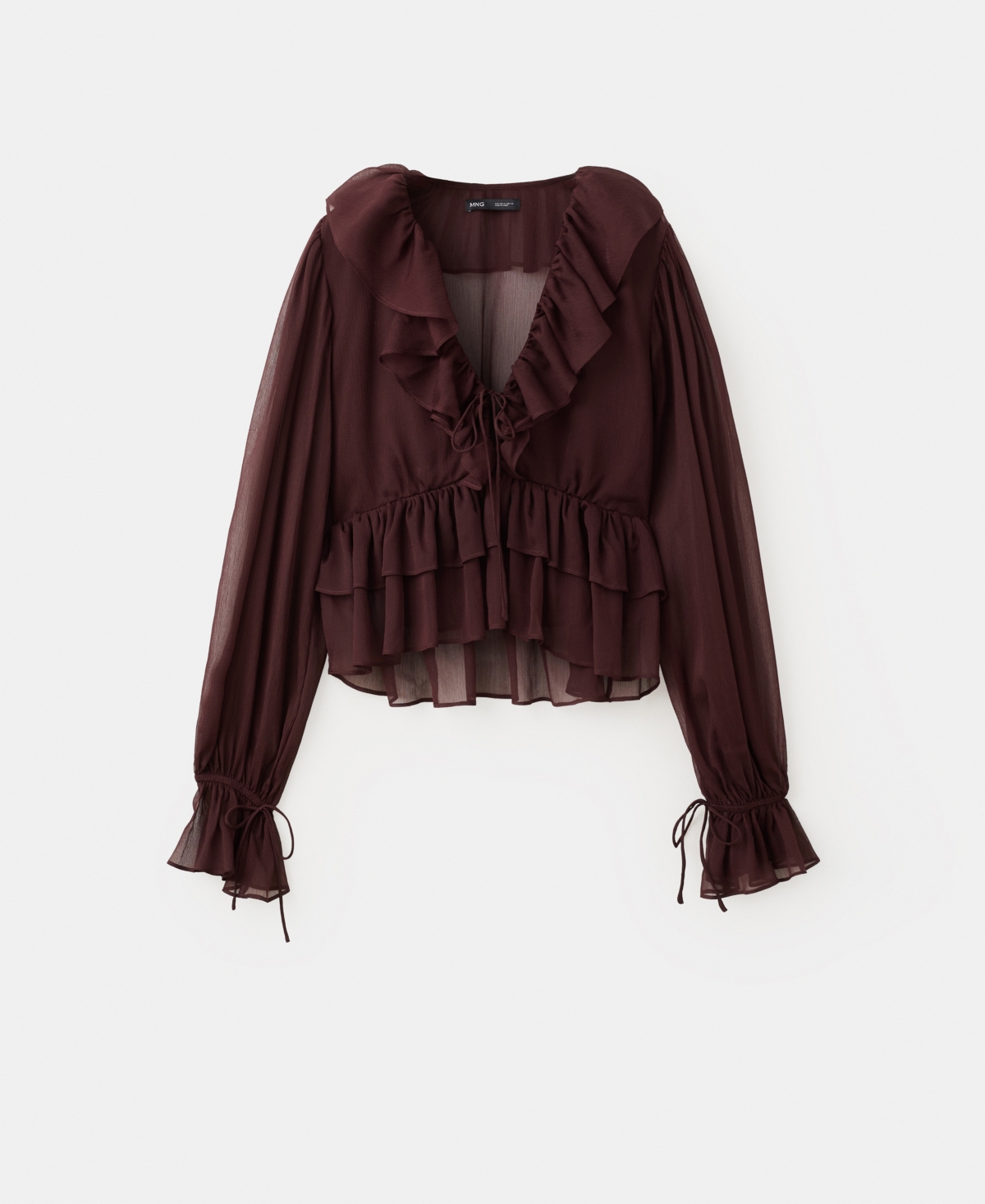 Click here for Mango Womens Fluid Ruffled Blouse - Chocolate prices