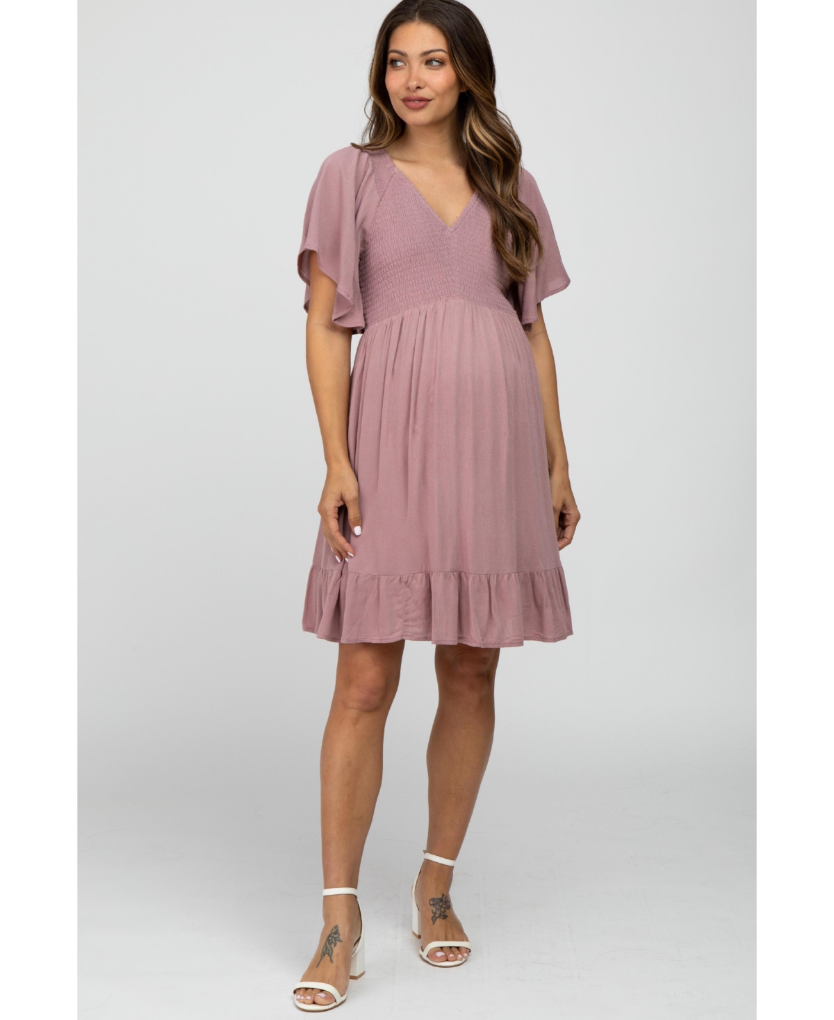 Click here for Pinkblush Maternity Navy Blue Smocked Front Ruffle... prices