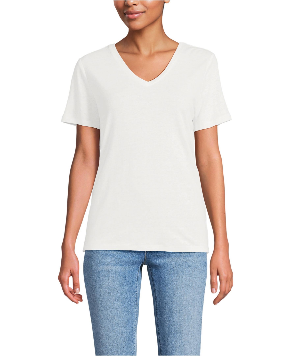 Click here for Lands End Womens Short Sleeve Linen Blend V-Neck T... prices