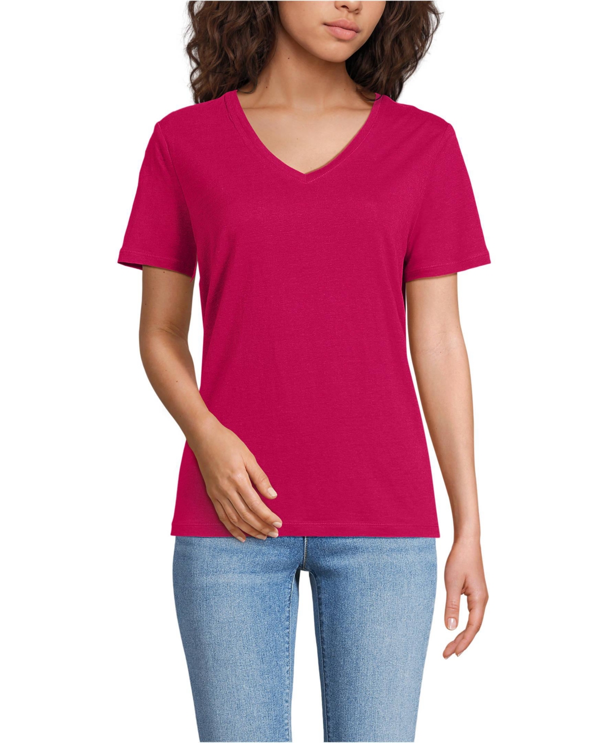 Click here for Lands End Womens Short Sleeve Linen Blend V-Neck T... prices