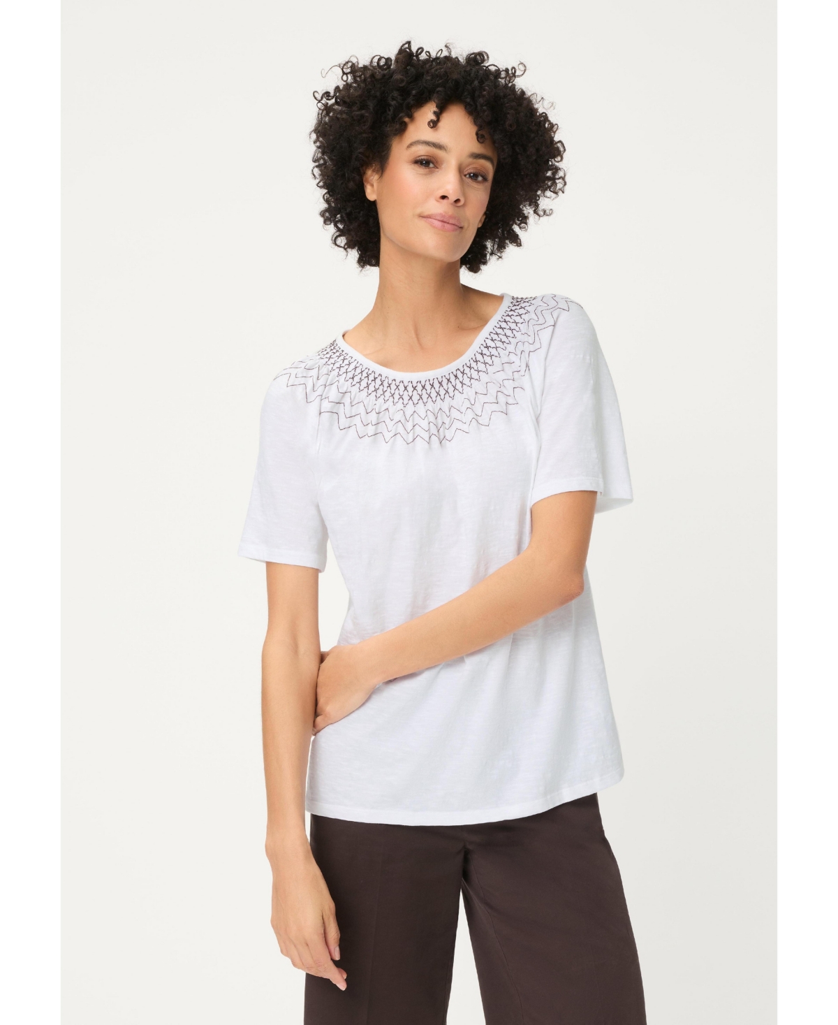 Click here for Olsen Womens Embroidered T-Shirt - White prices