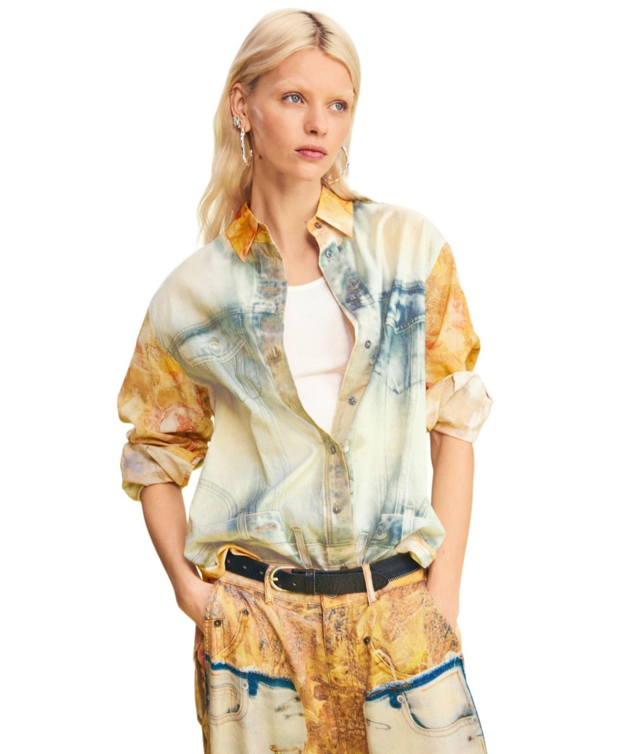 Click here for Desigual Womens Hybrid Denim Shirt - Medium beige prices