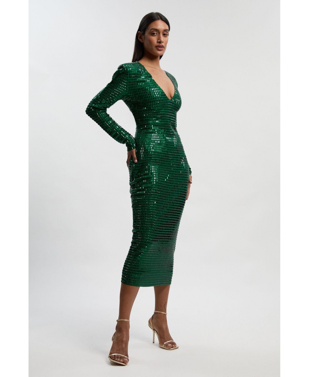 Click here for Karen Millen Womens Embellished Plunge Neck Midi D... prices