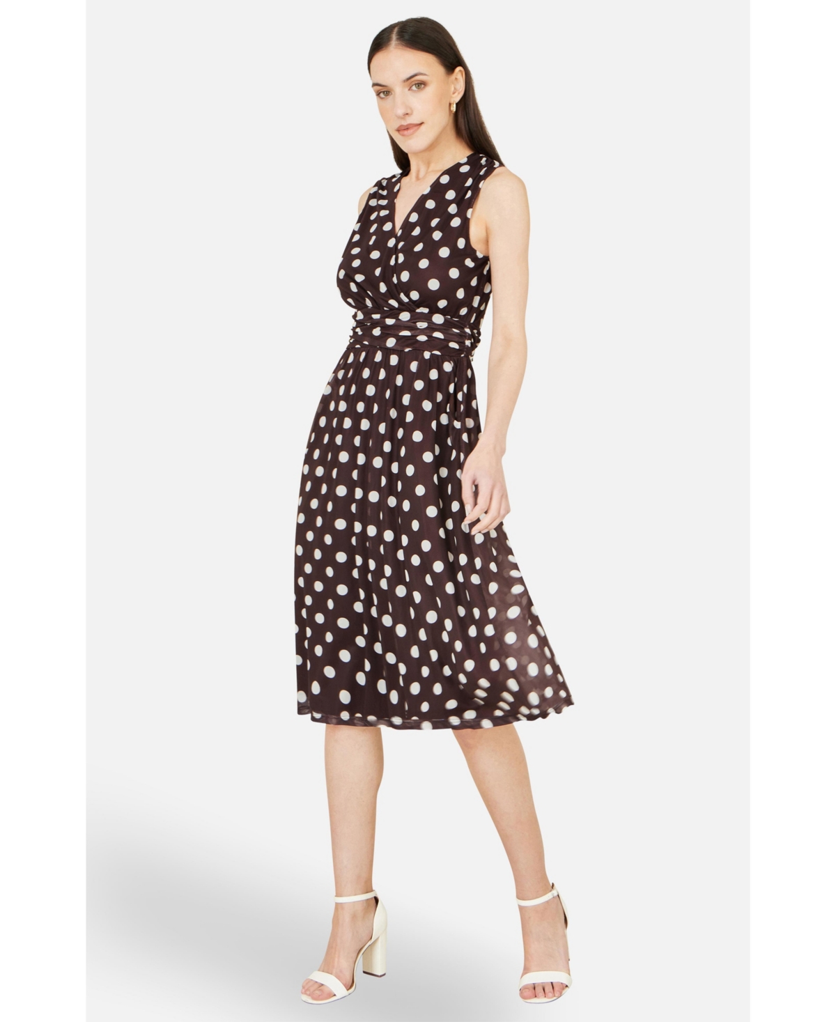 Click here for Yumi Womens Polka Dot Mesh Wrap Skater Dress - Bro... prices