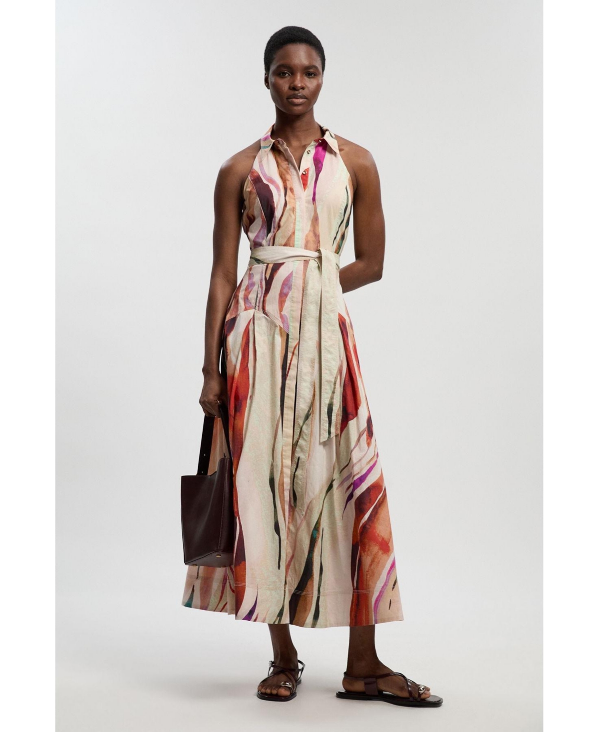 Click here for Karen Millen Womens Marble Print Halter Midi Shirt... prices