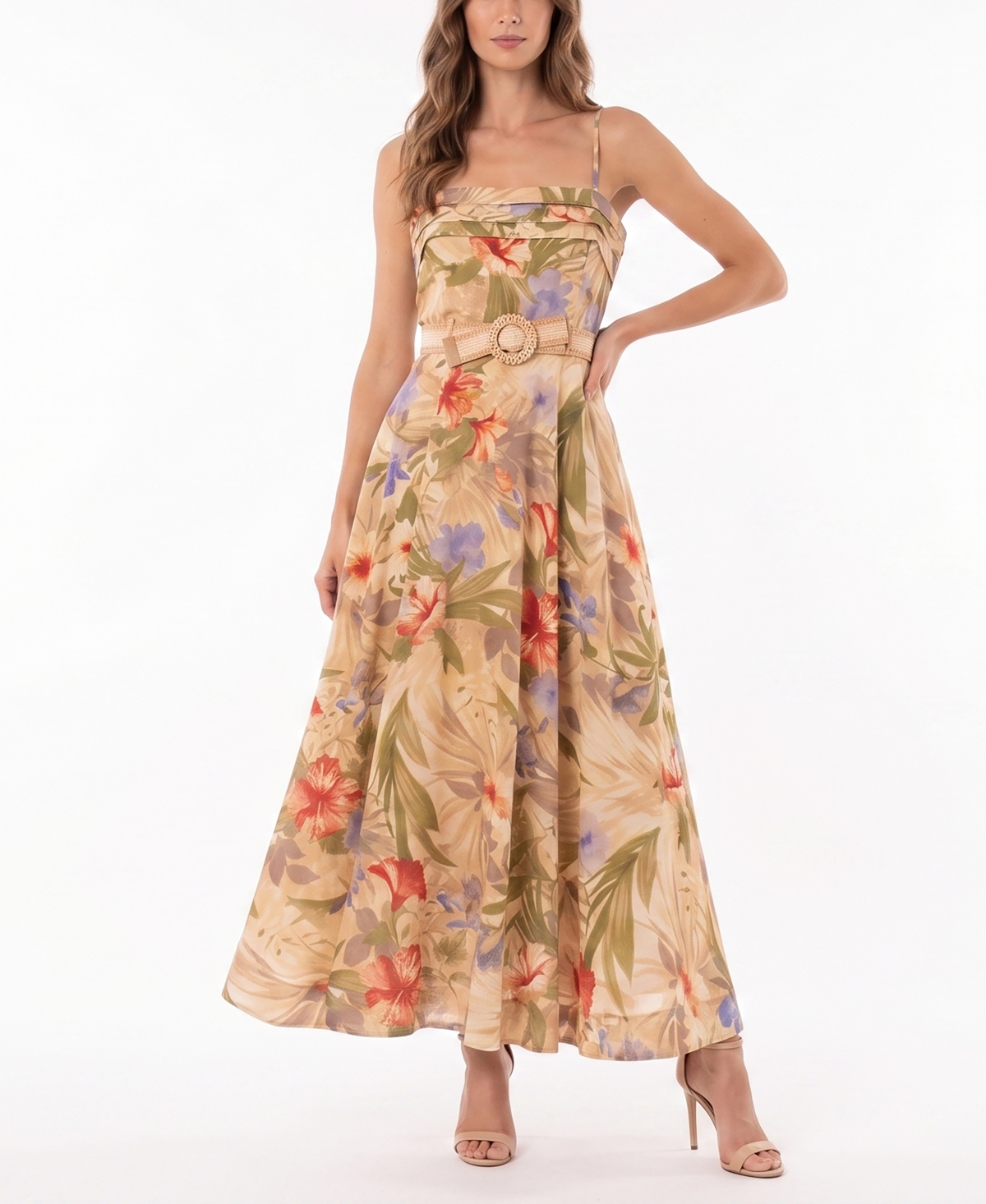 Click here for Taylor Womens Sleeveless Belted Floral A-Line Dres... prices