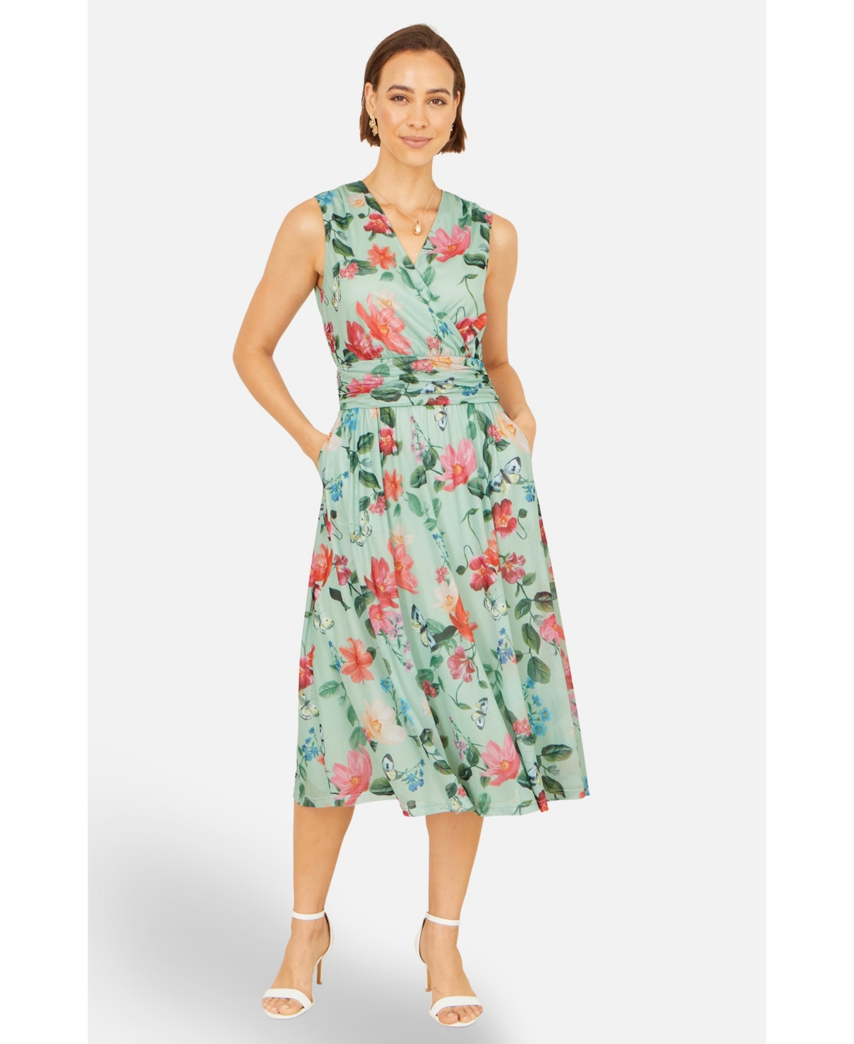 Click here for Yumi Womens Floral Print Mesh Stretch Midi Dress -... prices
