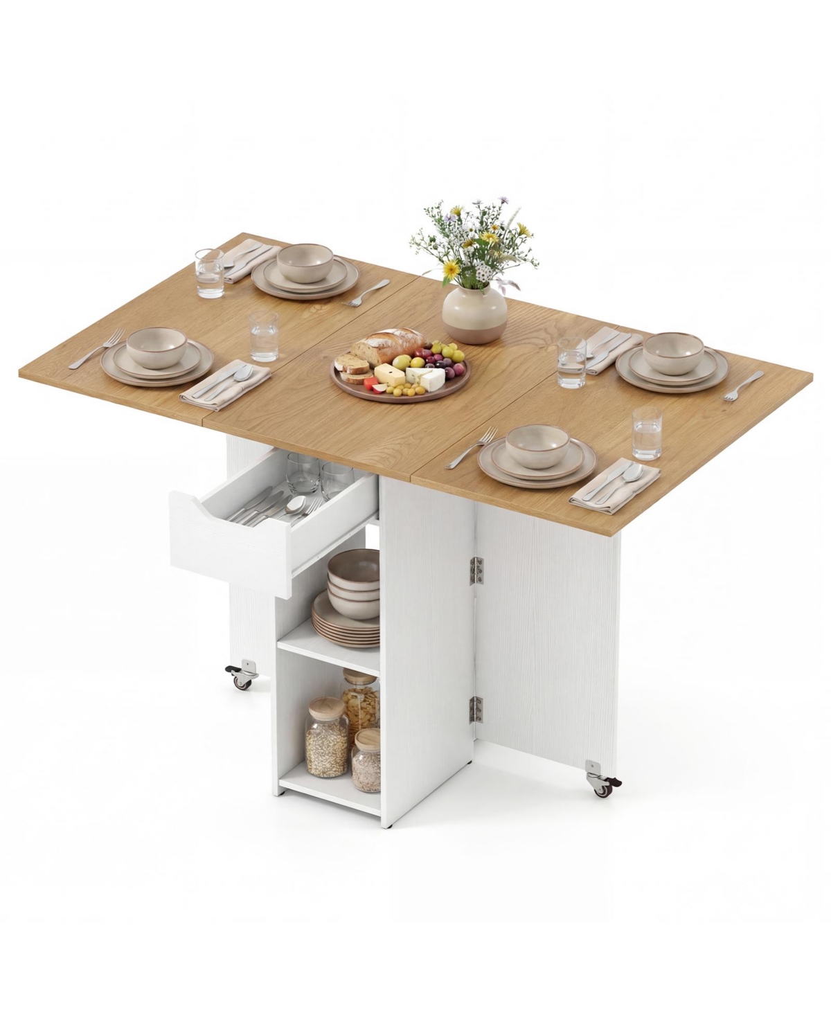 Click here for Gymax Folding Dining Table w/2 Open Shelves and Dr... prices