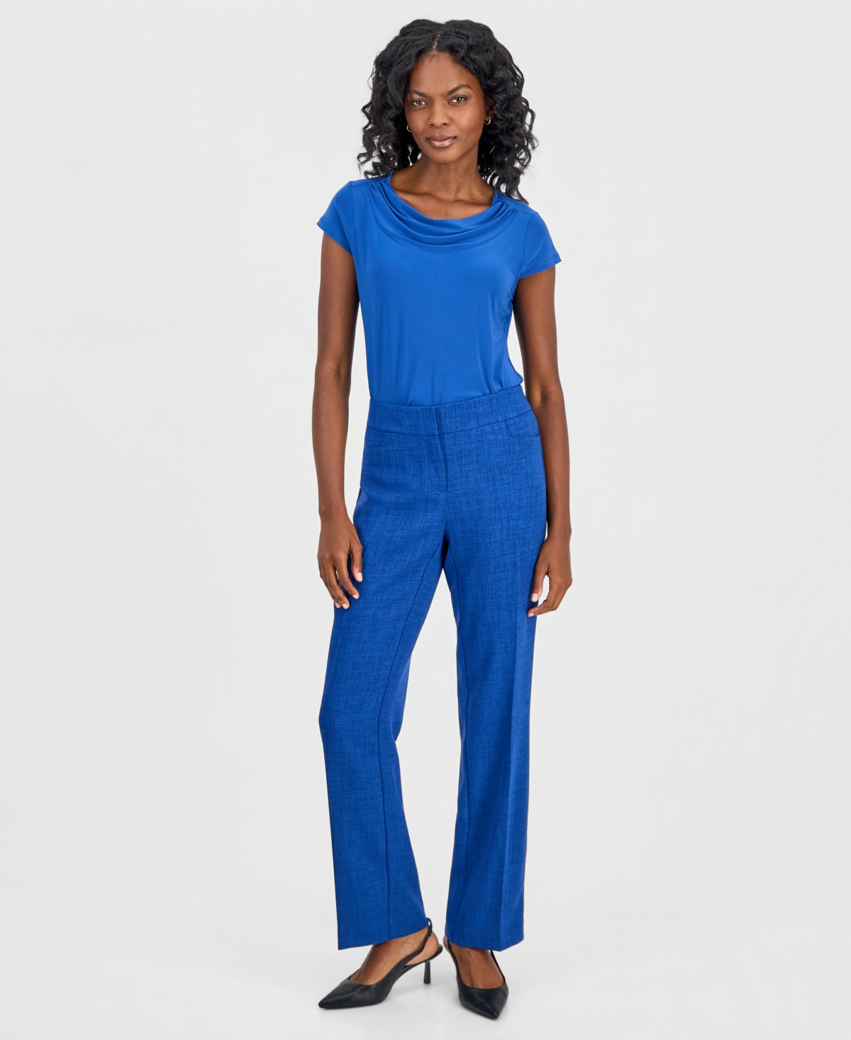 Click here for Kasper Womens Textured High-Rise Straight-Leg Trou... prices