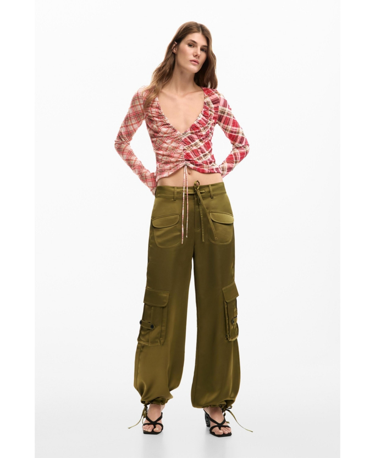 Click here for Desigual Womens Satin cargo pants - Light green prices