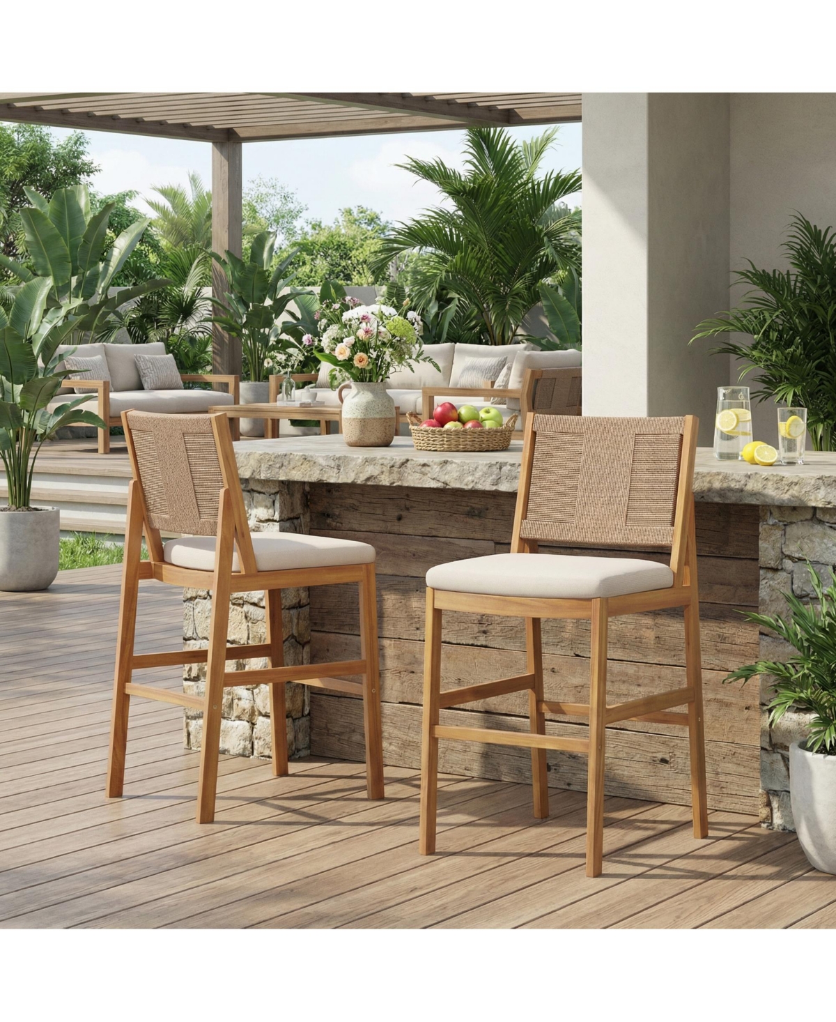Click here for Rainsken Outdoor Bar Stools Set of 2  Acacia Wood... prices