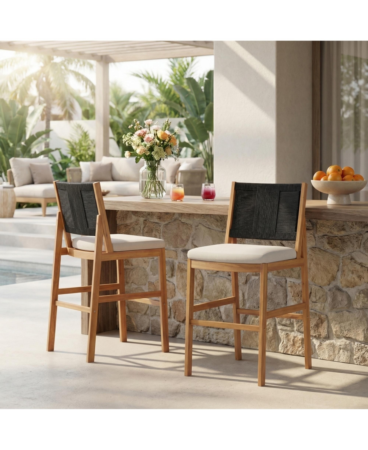 Click here for Rainsken Outdoor Bar Stools Set of 2  Acacia Wood... prices