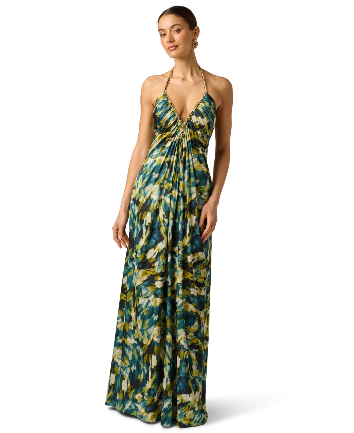 Click here for Adrianna Womens Printed Halter Neck Maxi Dress - G... prices