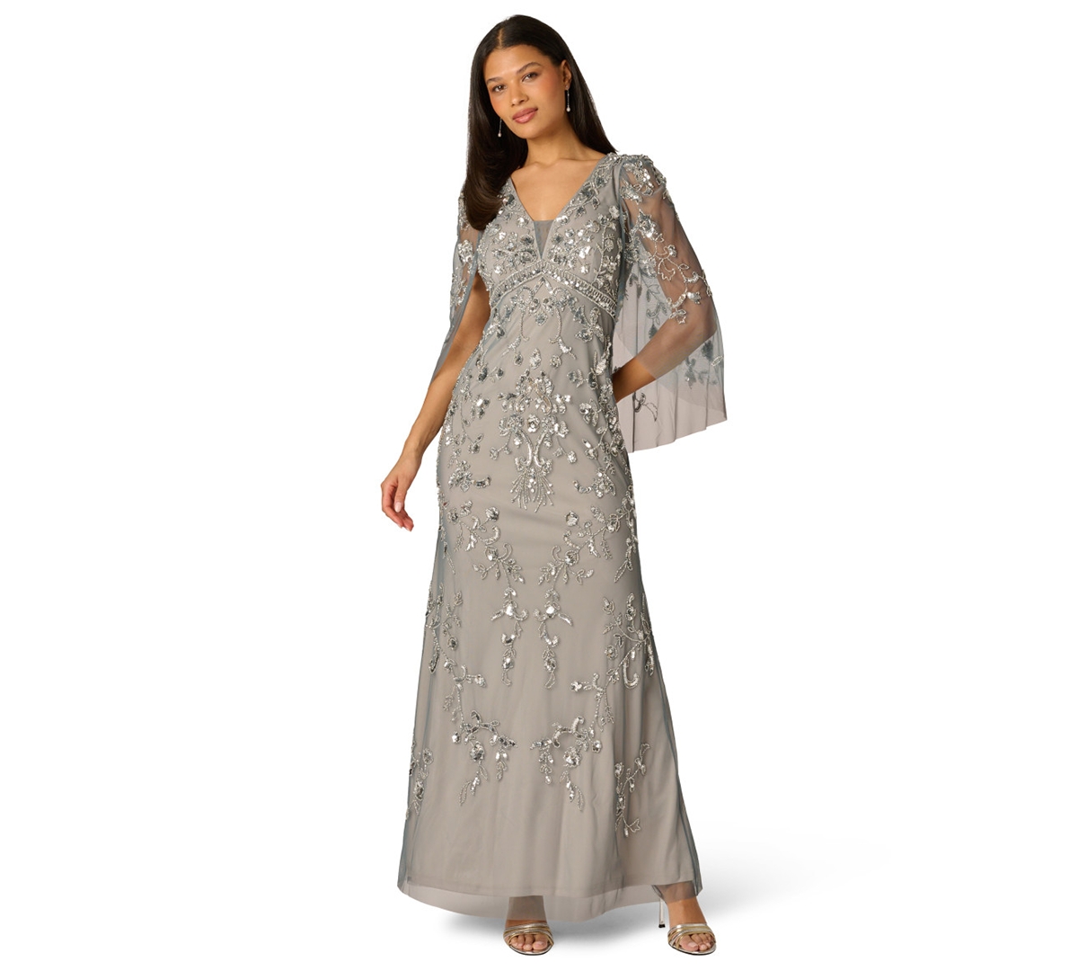 Click here for Adrianna Papell Womens Beaded Cape-Sleeve Gown - P... prices
