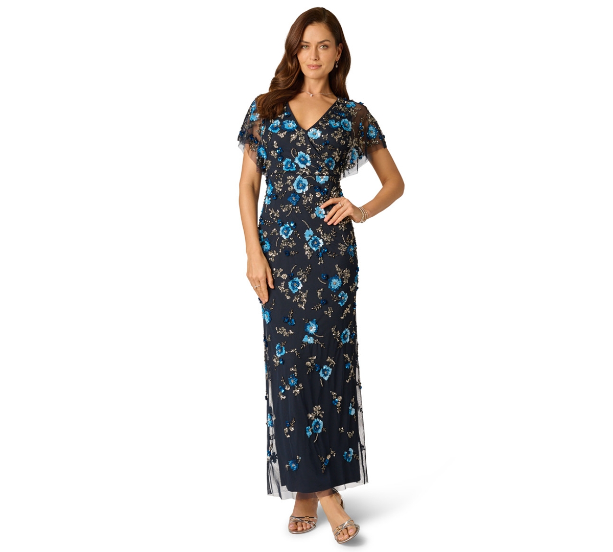 Click here for Adrianna Papell Womens Beaded Mesh Column Dress -... prices