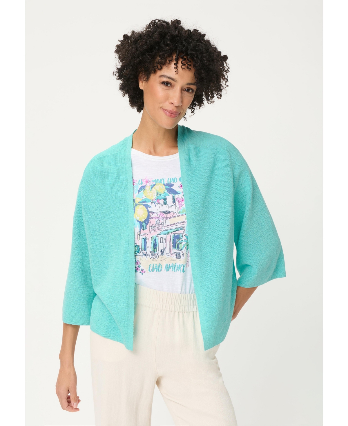 Click here for Olsen Womens Openfront Cropped Cardigan - Pool blu... prices