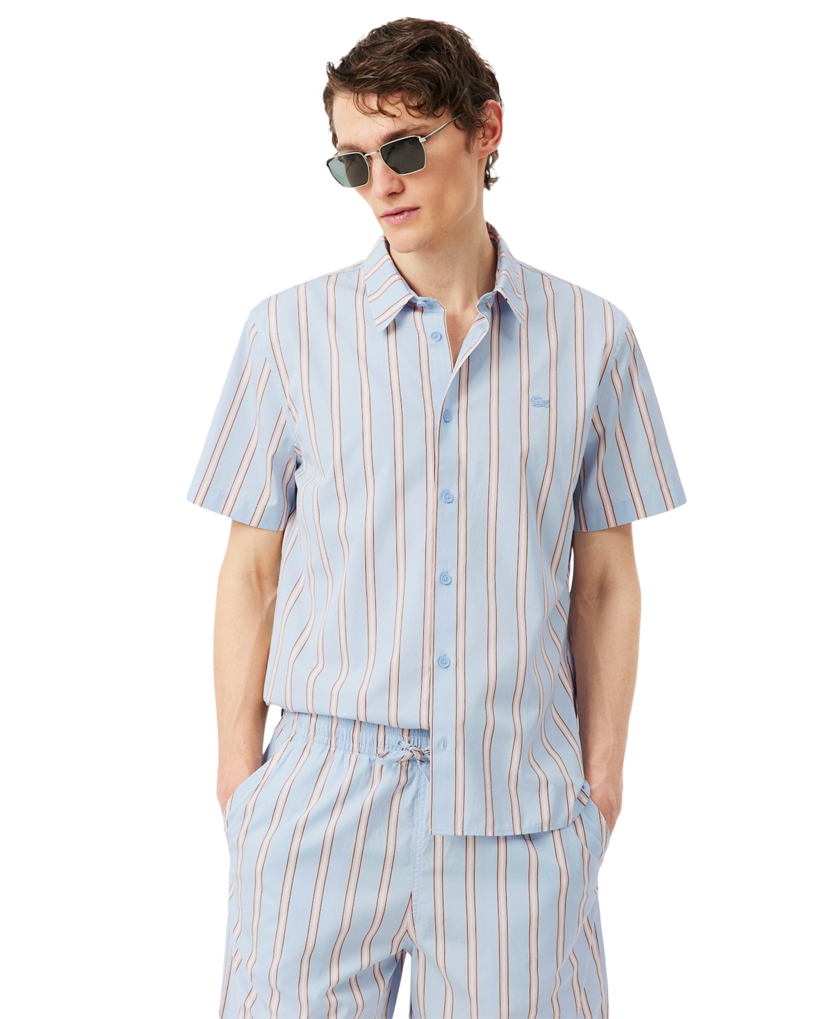 Click here for Lacoste Mens Short-Sleeve Striped Shirt - Chambray prices