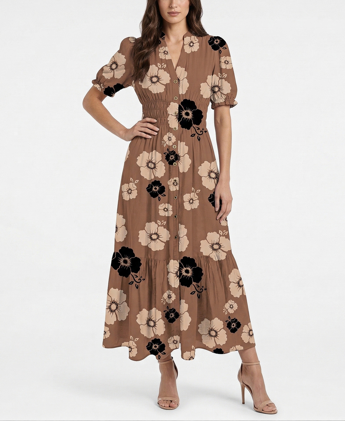 Click here for Taylor Petite Printed Mandarin Collar Maxi Dress -... prices