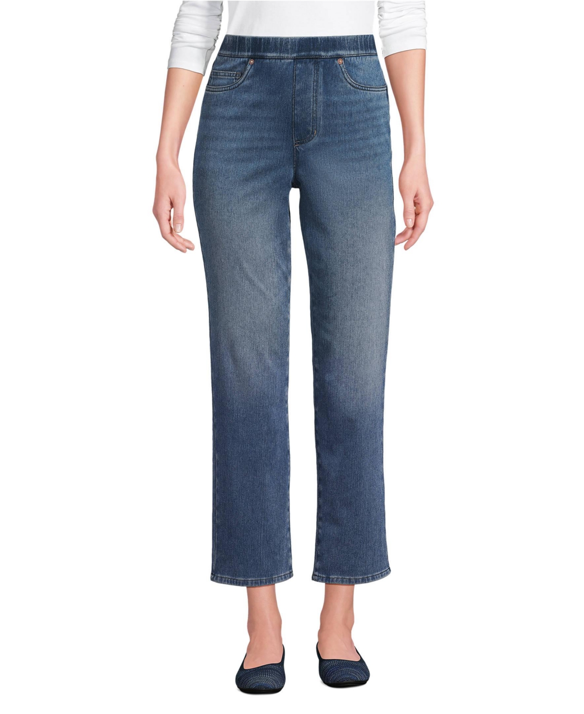 Click here for Lands End Womens Starfish High Rise Knit Denim Str... prices