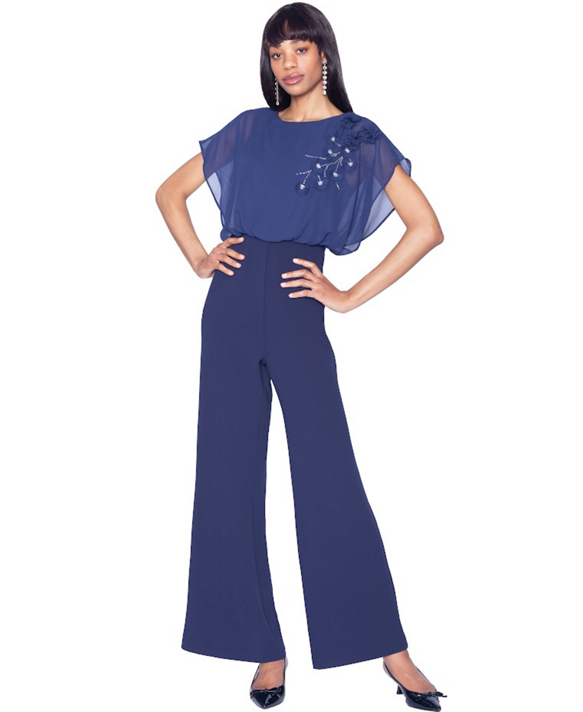 Click here for White Tie by Shani Womens Floral Applique Jumpsuit... prices