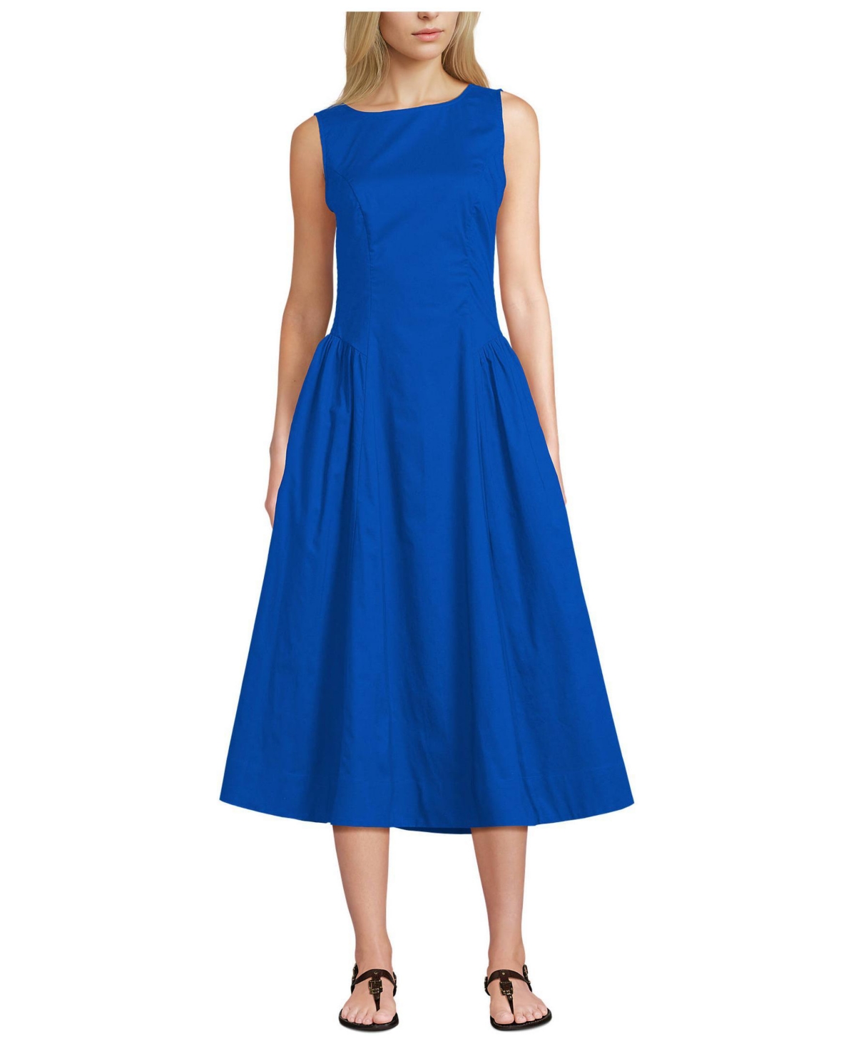 Click here for Lands End Womens Poplin Boatneck Midi Dress - Vibr... prices