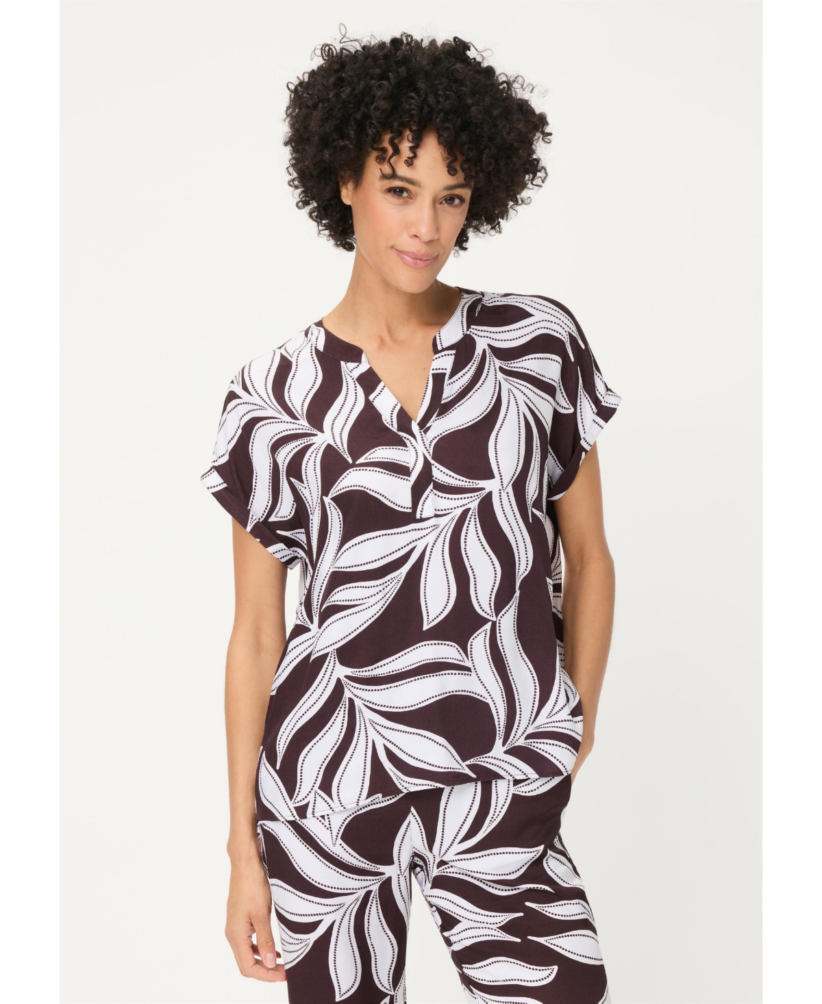 Click here for Olsen Womens Dotted Leaf Blouse - Dark brown prices